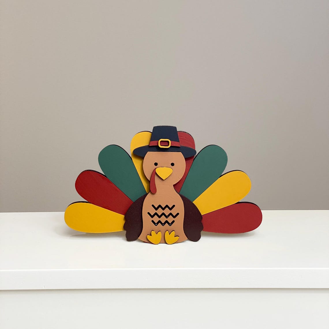Thanksgiving 3D Layered Wood Turkey Shelf Sitter, Hand Painted Fall ...