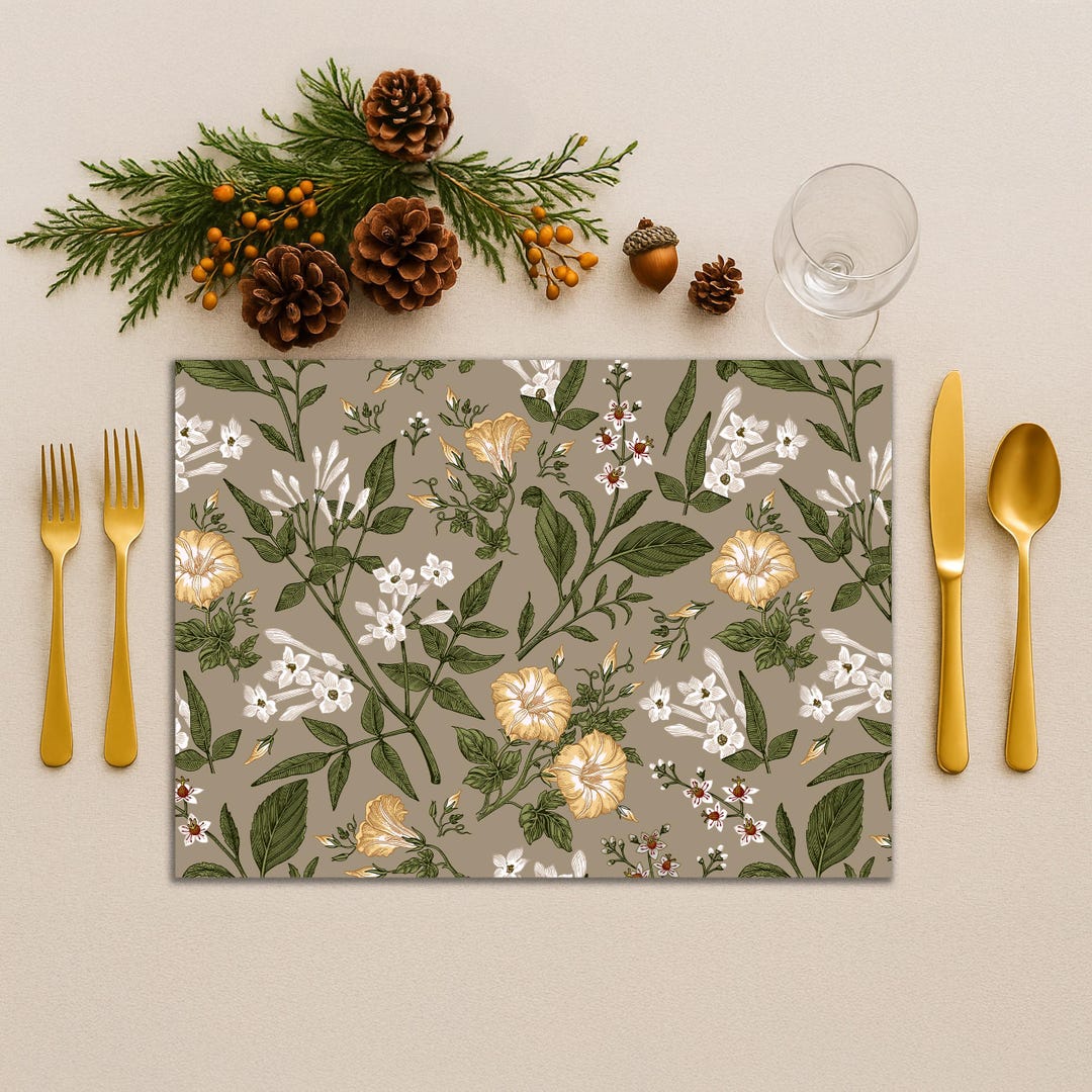 Set of 4 Vintage Floral Placemats,botanical Flower Table Mats,yellow ...
