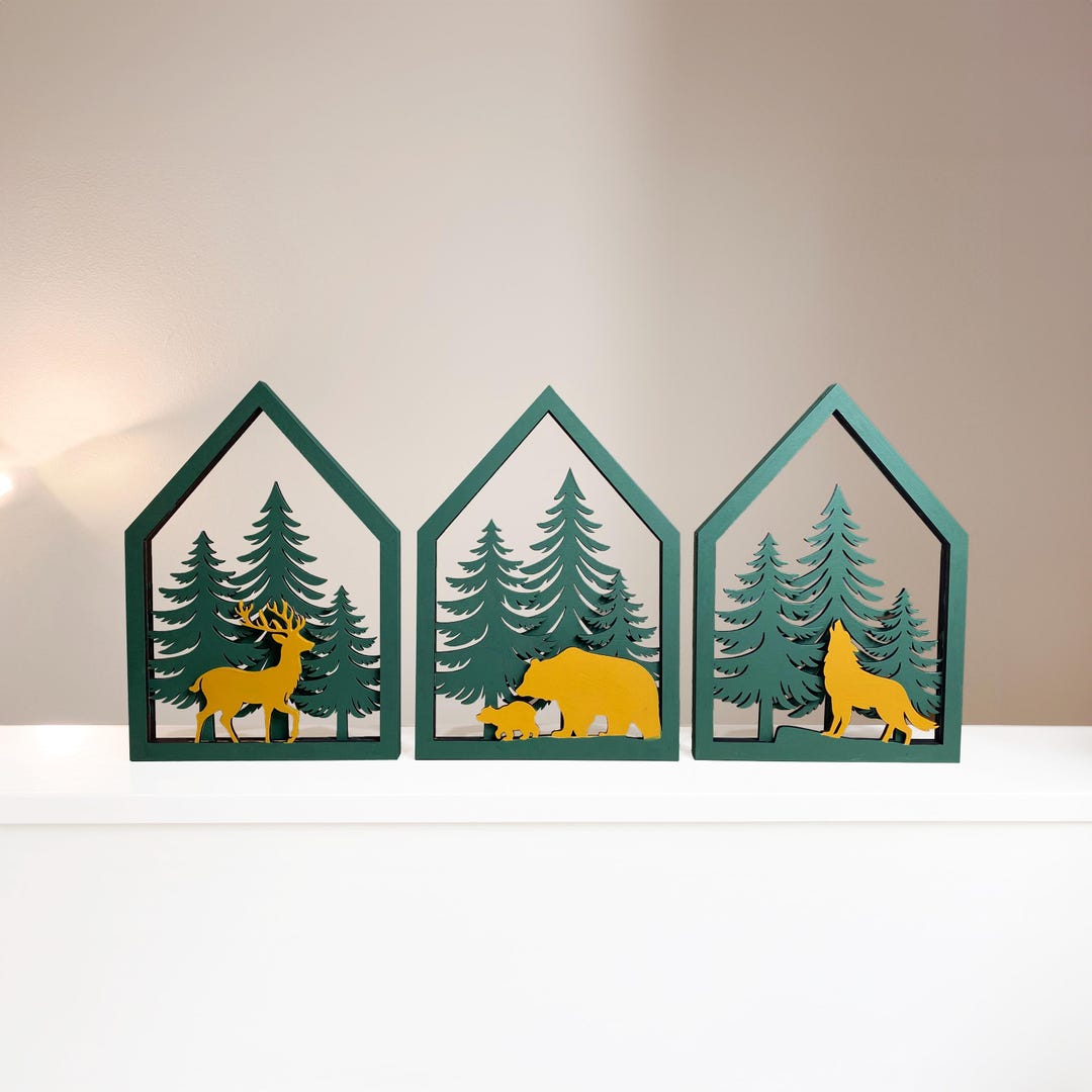 3D Layered Walk in the Forest Wooden Farmhouse Decor,woodland Animals ...