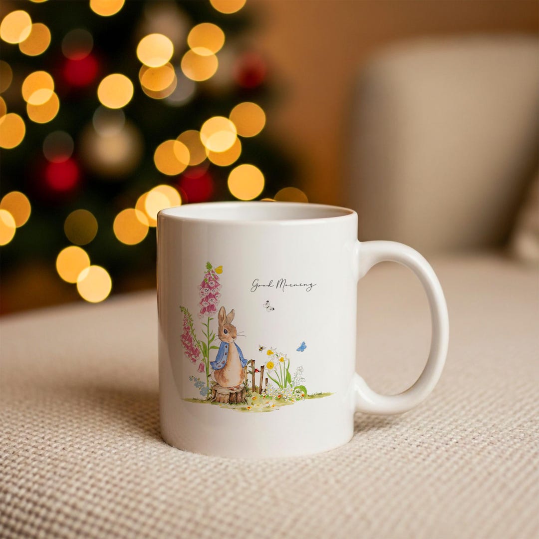 Personalized Peter Rabbit Coffee Mug, Custom Woodland Rabbit Floral Mug ...