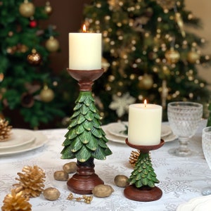 Set of 3 Christmas Tree Candle Holder, Holiday Centerpiece, Pine Tree ...