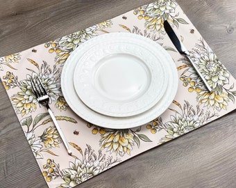 Set of 4 Wildflower and Butterfly Placemat, Spring Field Plants and ...