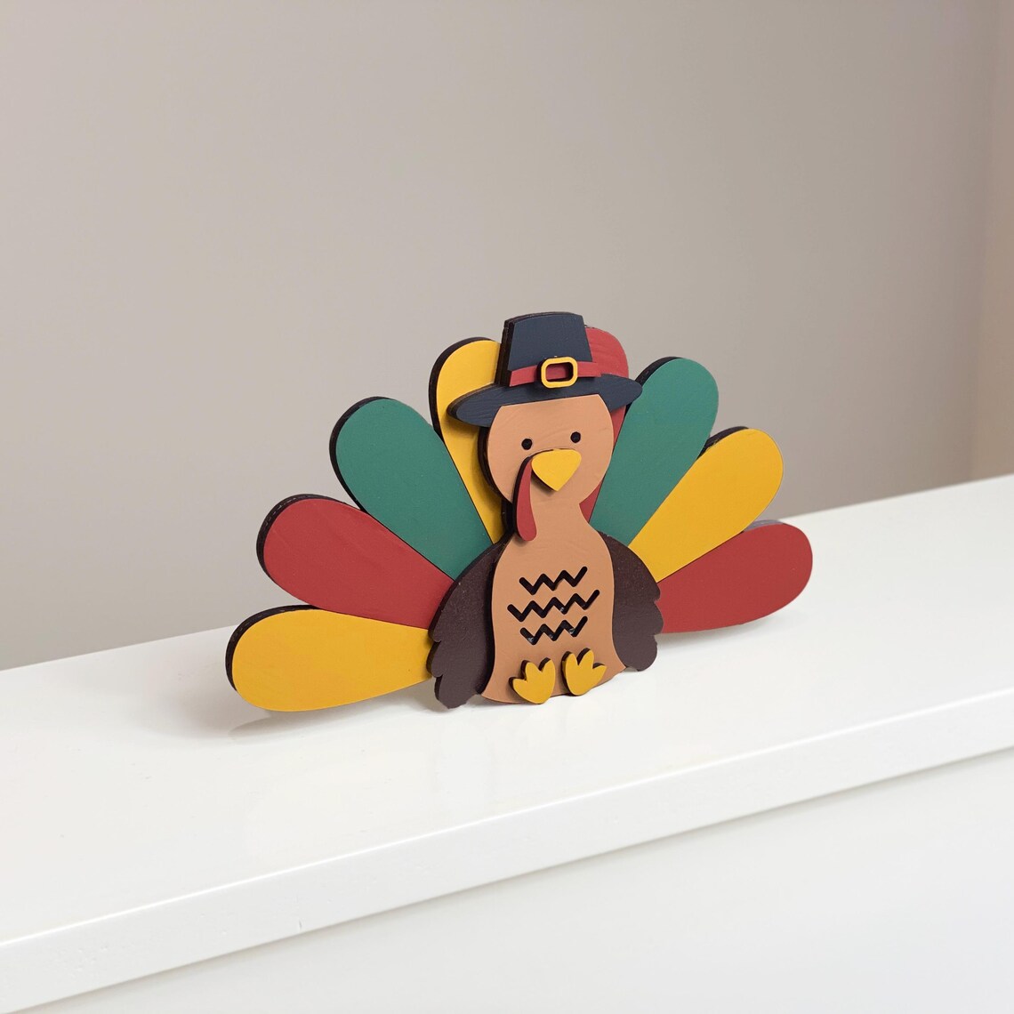 Thanksgiving 3D Layered Wood Turkey Shelf Sitter, Hand Painted Fall ...
