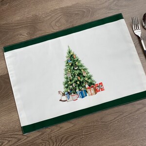 Set of 4 Christmas Tree Placemat, Vintage New Year Winter Holiday ...