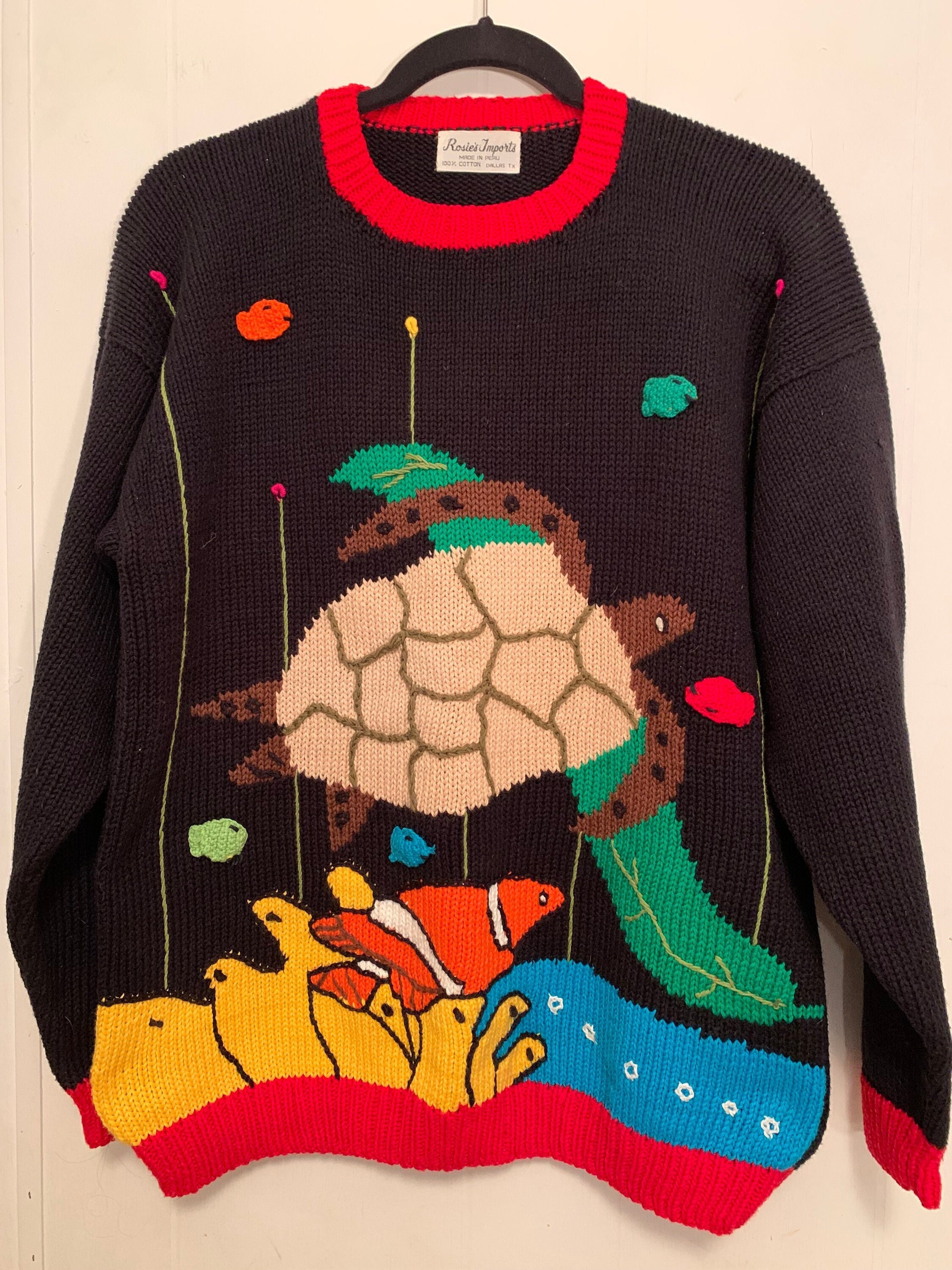 Vintage Funky Sea Turtle Aqua Scene Sweater - Etsy