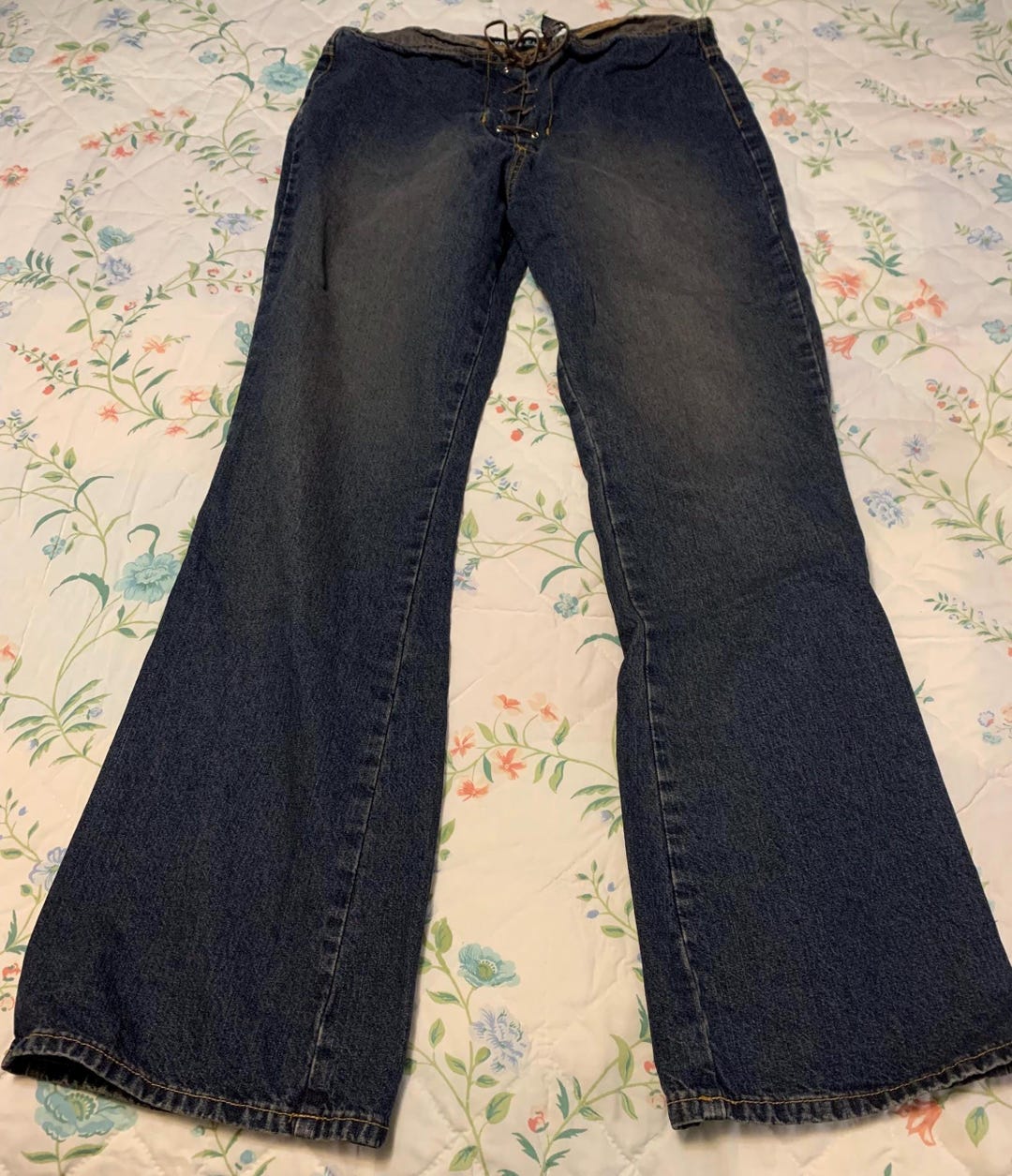 Express Jeans Dark Denim Bootcut With Lace up Fly - Etsy