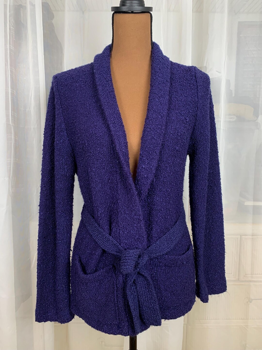 Sears Jr Bazaar Navy Blue Belted Cardigan - Etsy