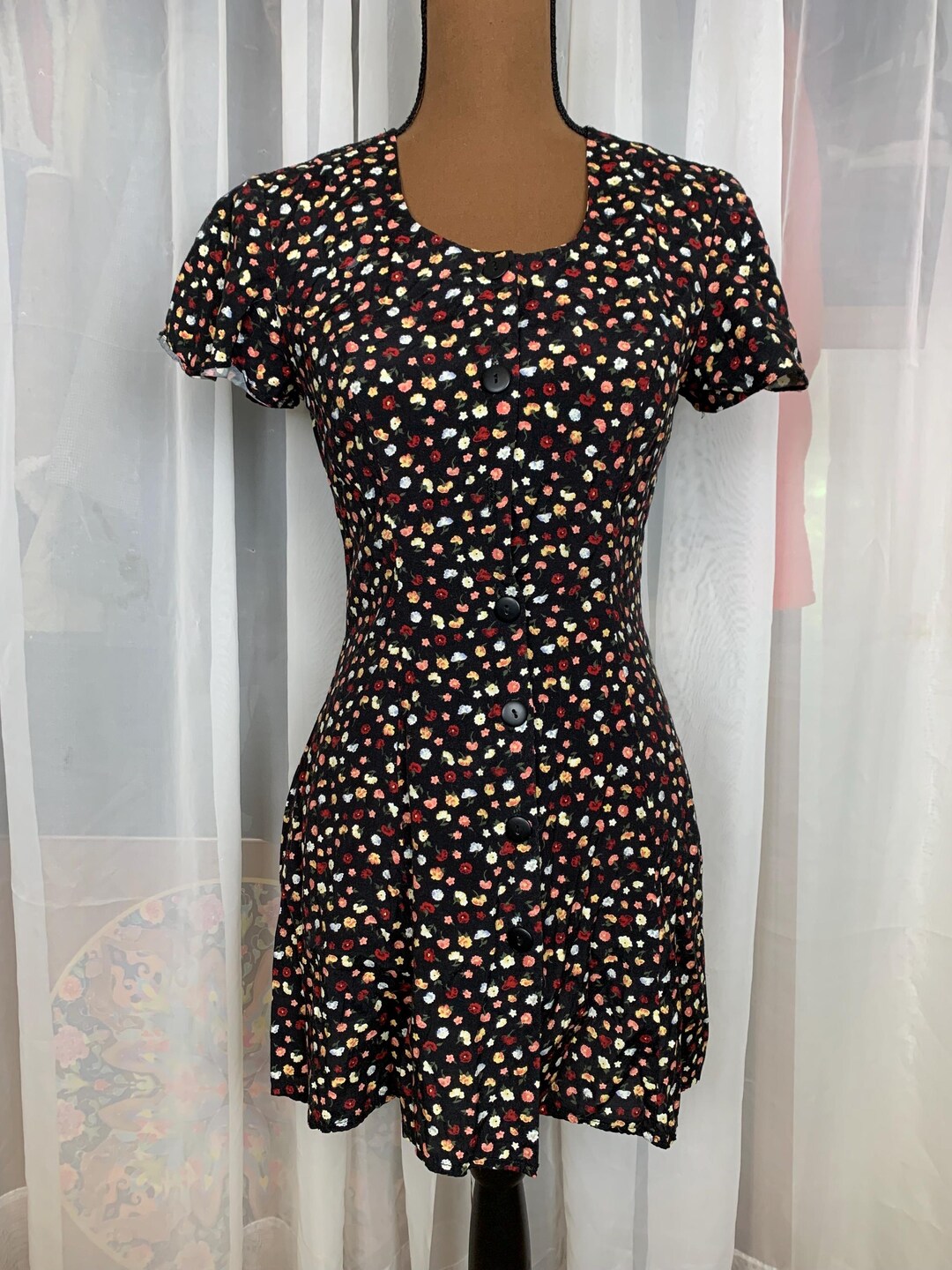 Rampage Clothing Company R-wear Black Floral Mini Button Front Dress - Etsy