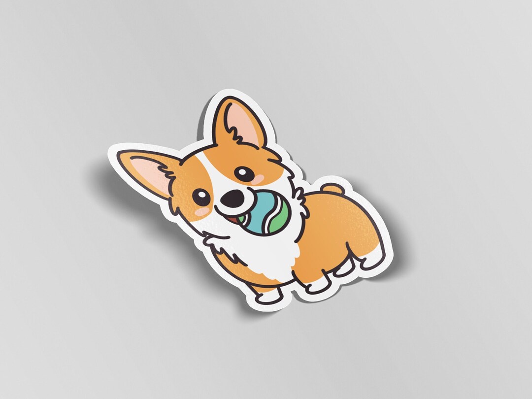 Playful Corgi Sticker, Die Cut Dog Label, Small Vinyl Sticker, Sporty ...