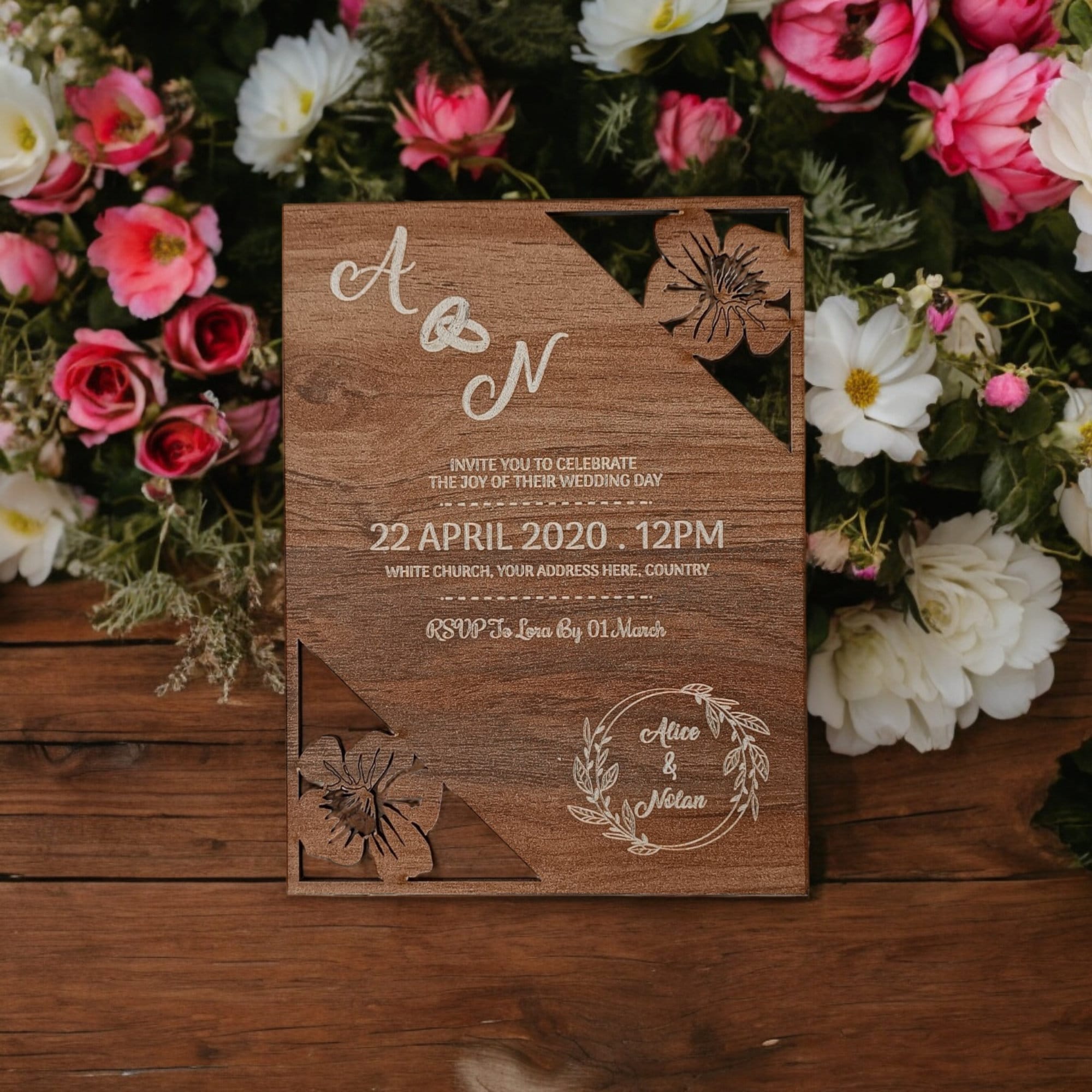 Wooden Fancy Invitations, Floral Wedding&engagement Invitation ...