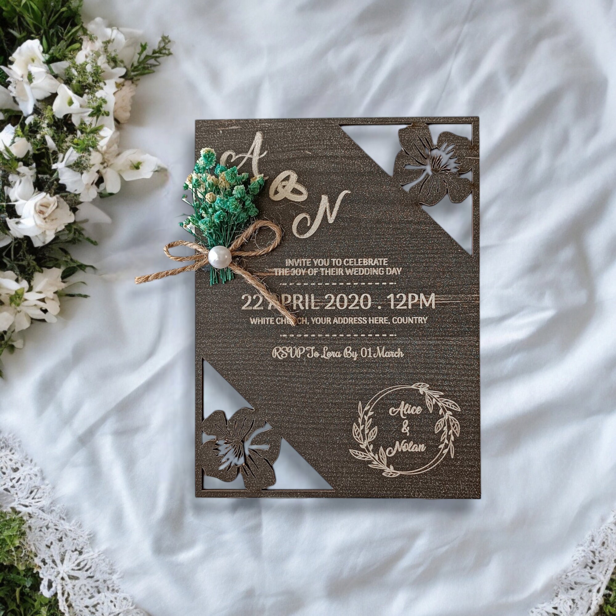 Wooden Fancy Invitations, Floral Wedding&engagement Invitation ...