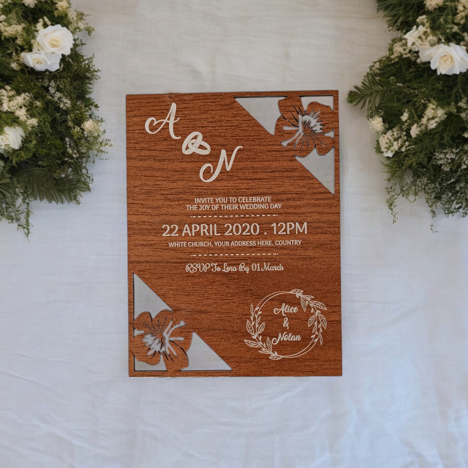Wooden Fancy Invitations, Floral Wedding&engagement Invitation ...
