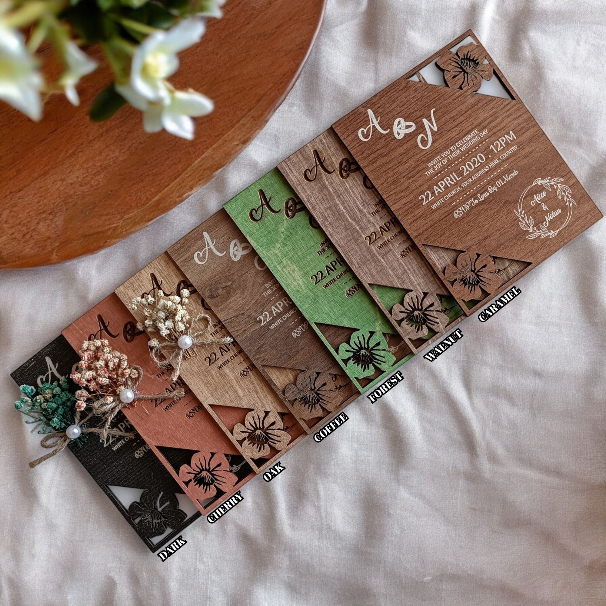 Wooden Fancy Invitations, Floral Wedding&engagement Invitation ...