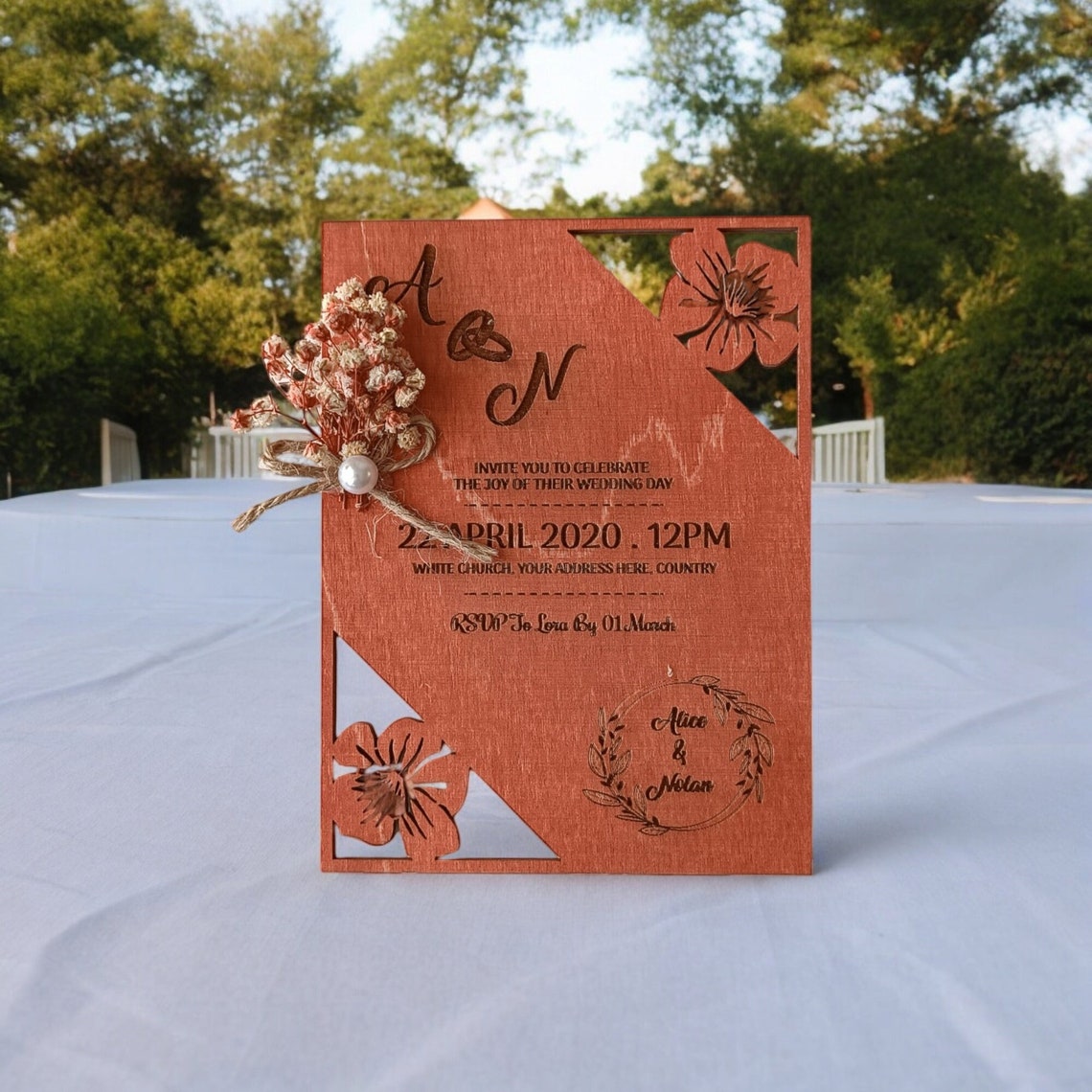 Wooden Fancy Invitations, Floral Wedding&engagement Invitation ...