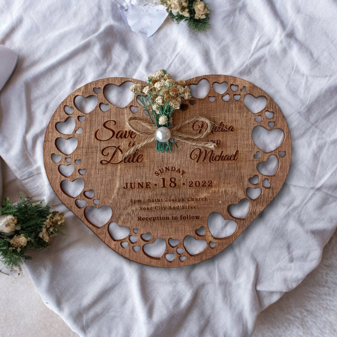 Wooden Customizable Wedding Invitation, Hand Painted Wood Invitation 4 ...
