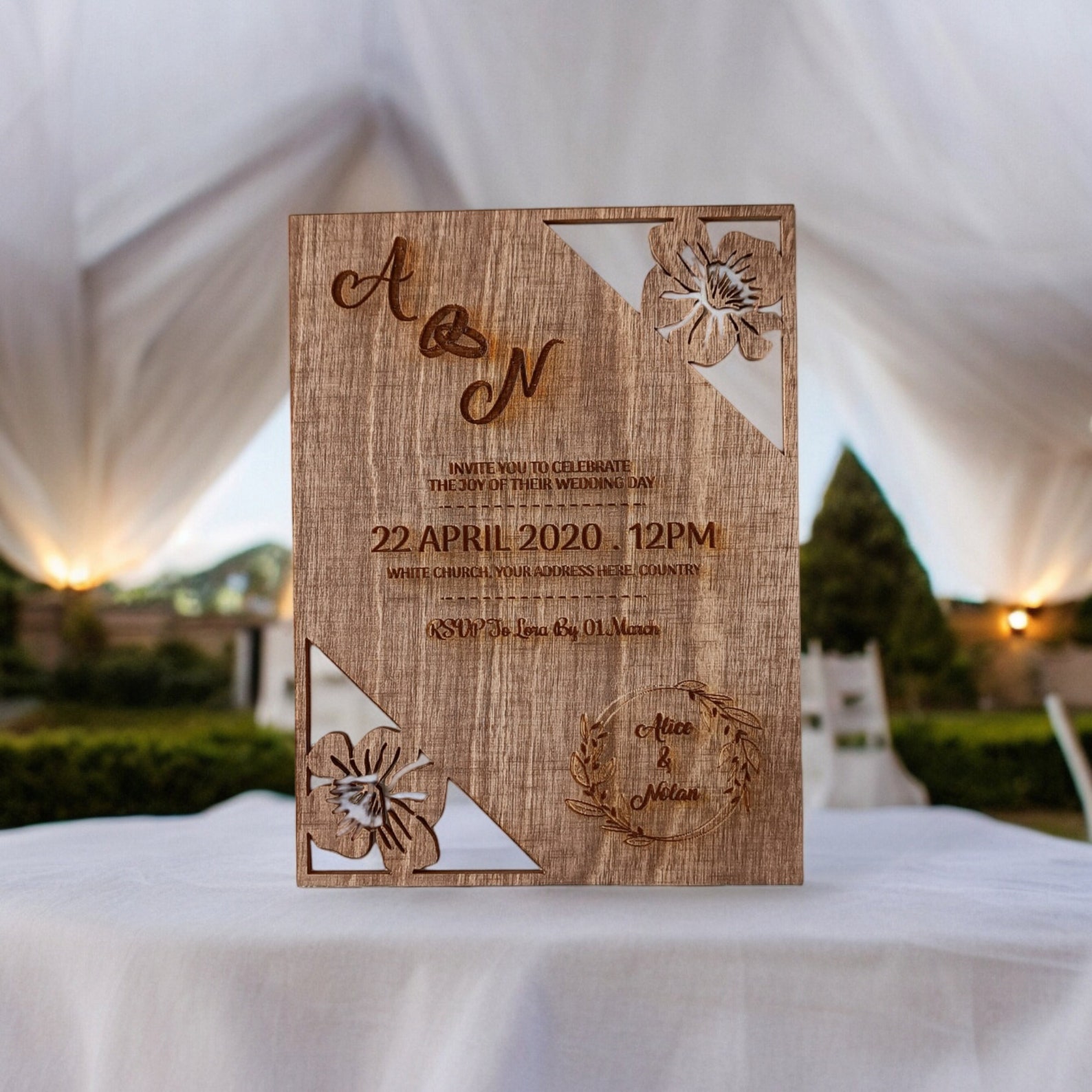 Wooden Fancy Invitations, Floral Wedding&engagement Invitation ...