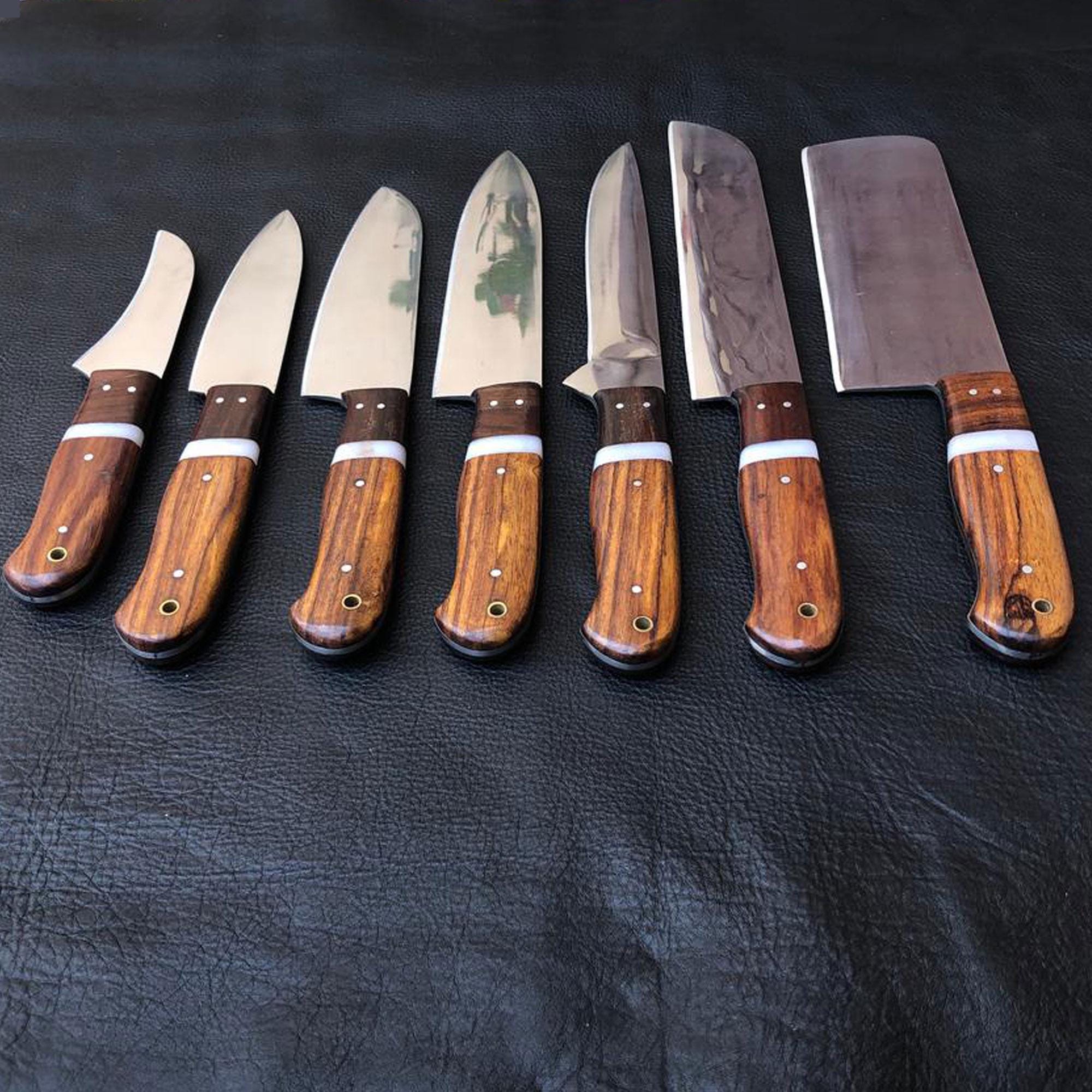 Handmade Carbon Steel Chef Knife Set – 7 Pc Kitchen Knives With ...