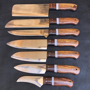 Handmade Carbon Steel Chef Knife Set – 7 Pc Kitchen Knives With ...