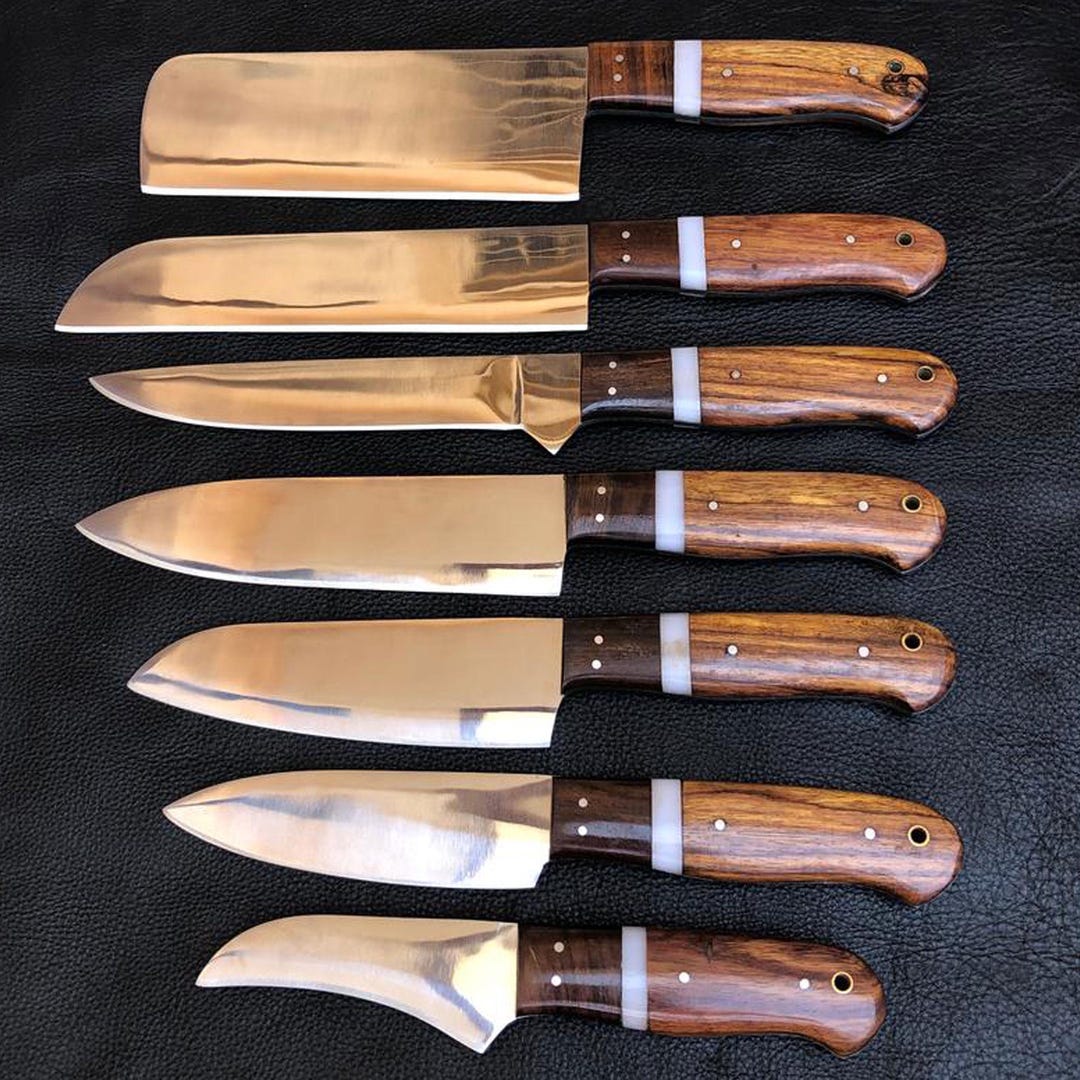 Handmade Carbon Steel Chef Knife Set – 7 Pc Kitchen Knives With ...