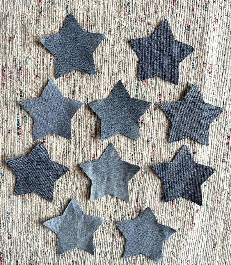Denim Star Cutouts, TEN Denim Stars, Denim Stars, Die Cut Stars, 4 Inch ...
