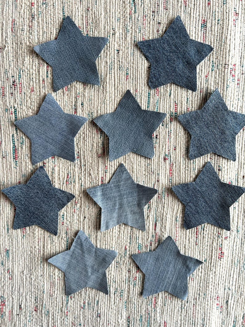 Denim Star Cutouts, TEN Denim Stars, Denim Stars, Die Cut Stars, 4 Inch ...