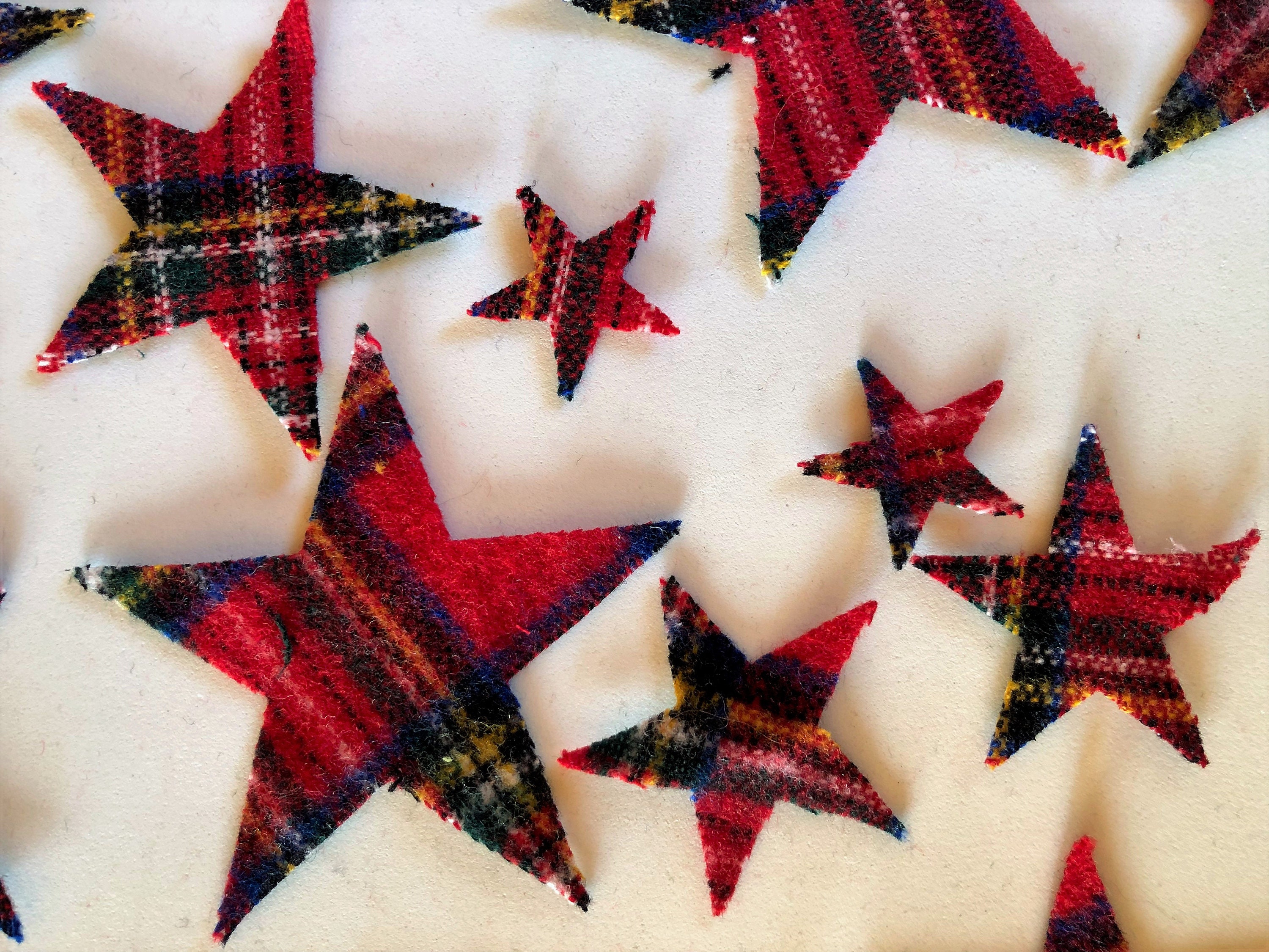 Star Cutouts, Red Plaid Stars, 40 Fabric Stars, Christmas Fabric Stars ...