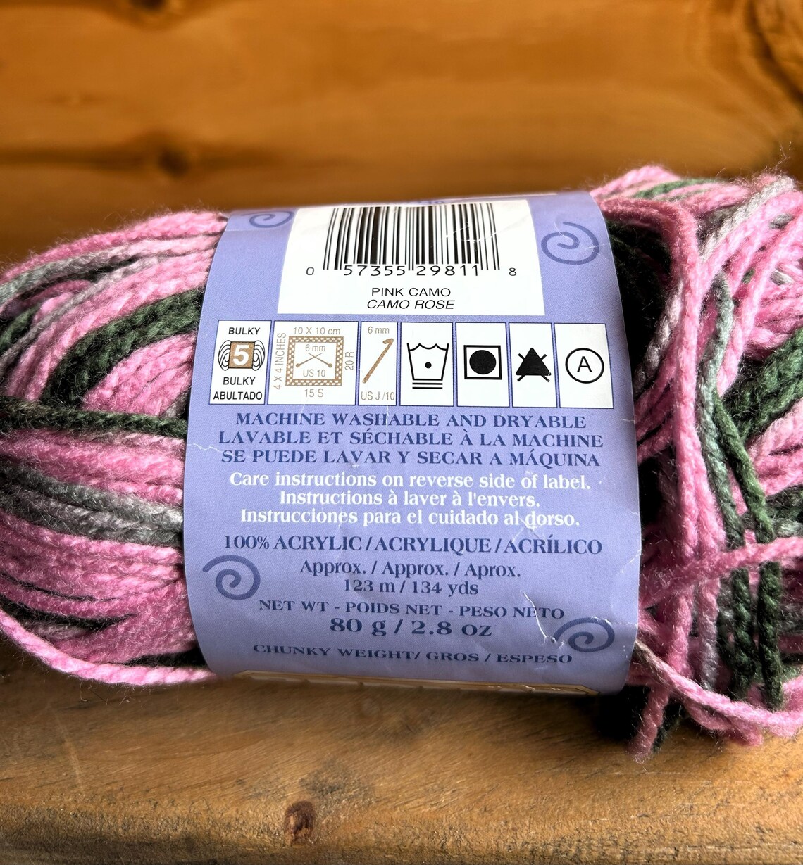 Yarn Destash Bernat Softee Chunky 80g Yarn TWO Skeins Pink Camo Bernat ...