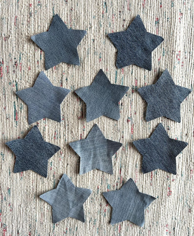 Denim Star Cutouts, TEN Denim Stars, Denim Stars, Die Cut Stars, 4 Inch ...