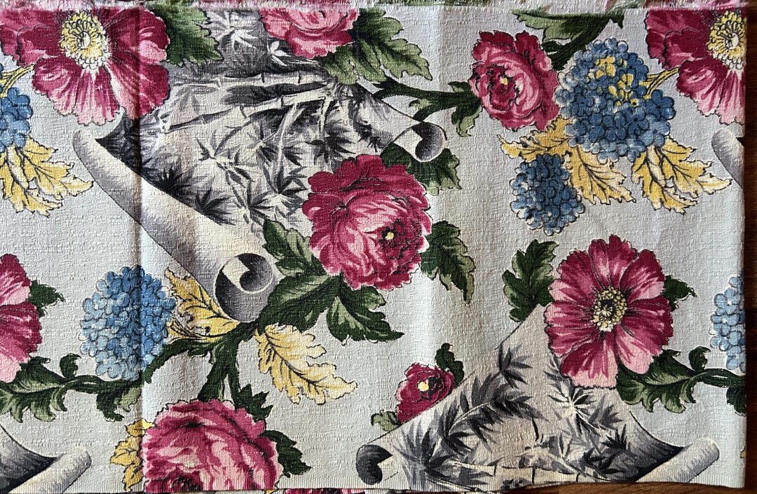 Vintage 1940s Floral Barkcloth Fabric: Peonies, Daisies, Hydrangeas (12 ...