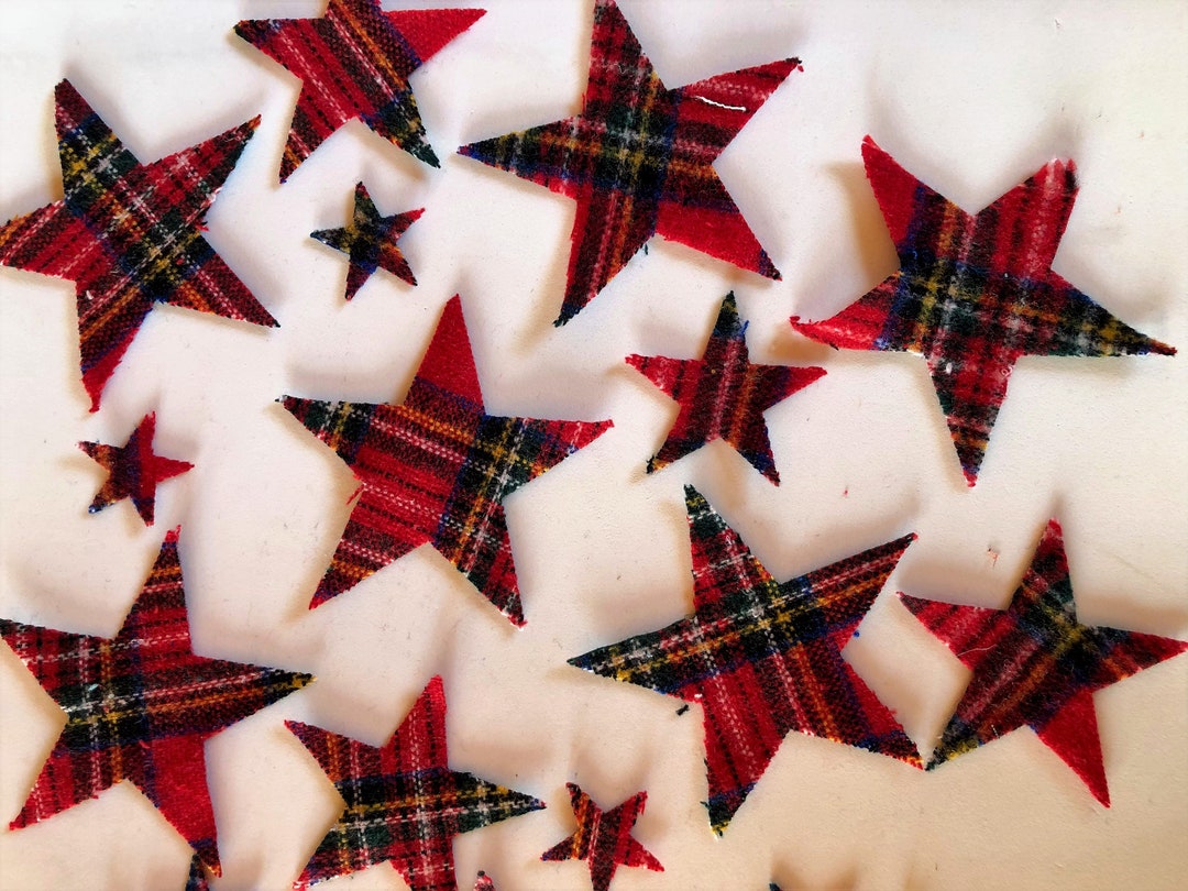 Star Cutouts, Red Plaid Stars, 40 Fabric Stars, Christmas Fabric Stars ...