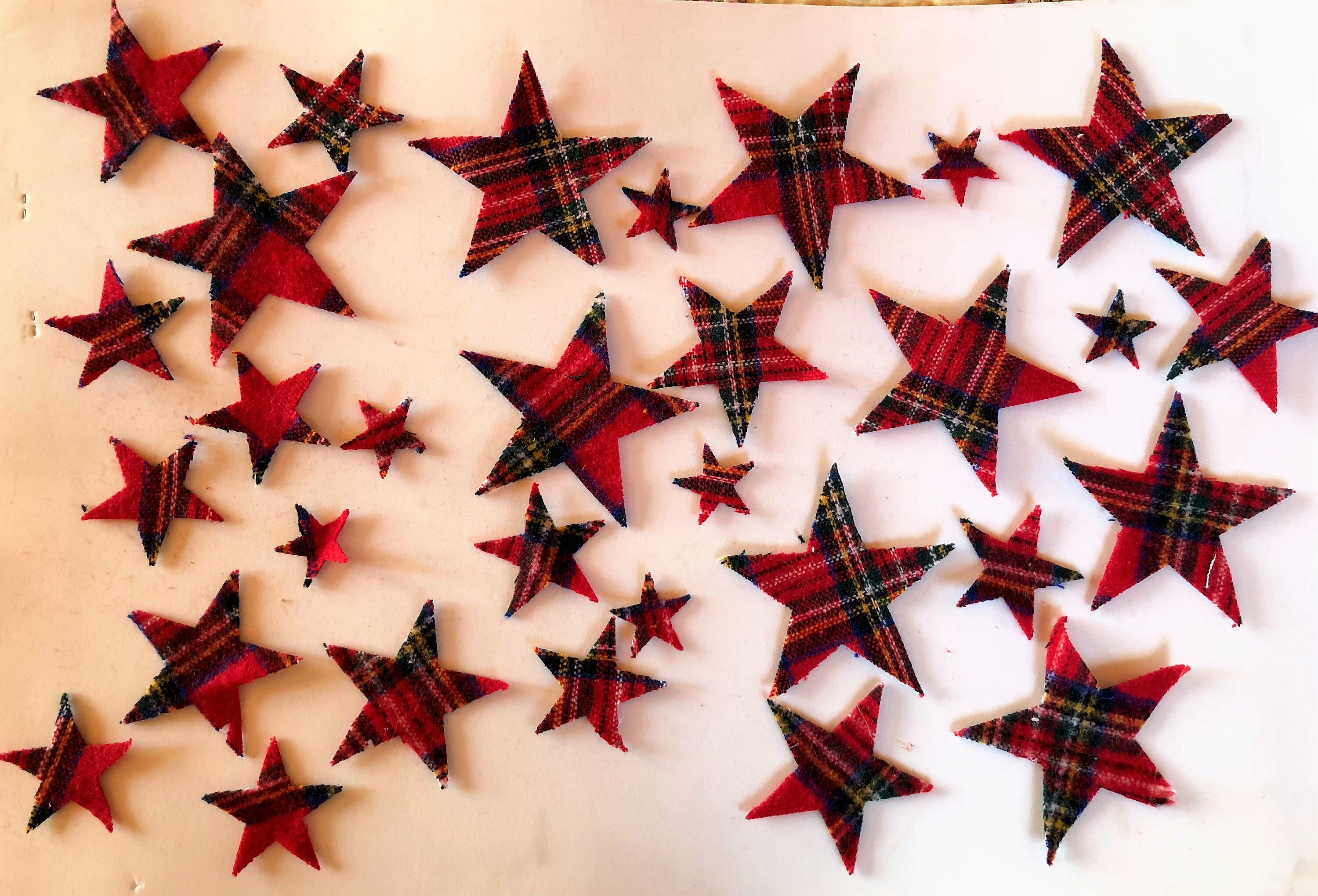Star Cutouts, Red Plaid Stars, 40 Fabric Stars, Christmas Fabric Stars ...