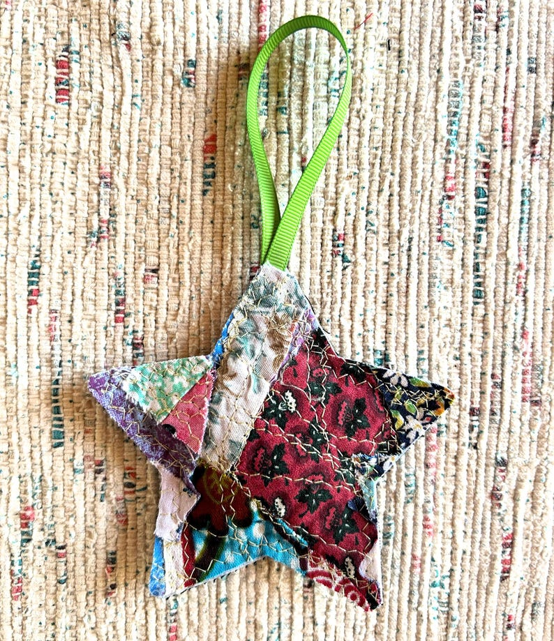 Quilted Star Ornaments, THREE Scrap Quilt Star Ornaments, Soft Quilted ...