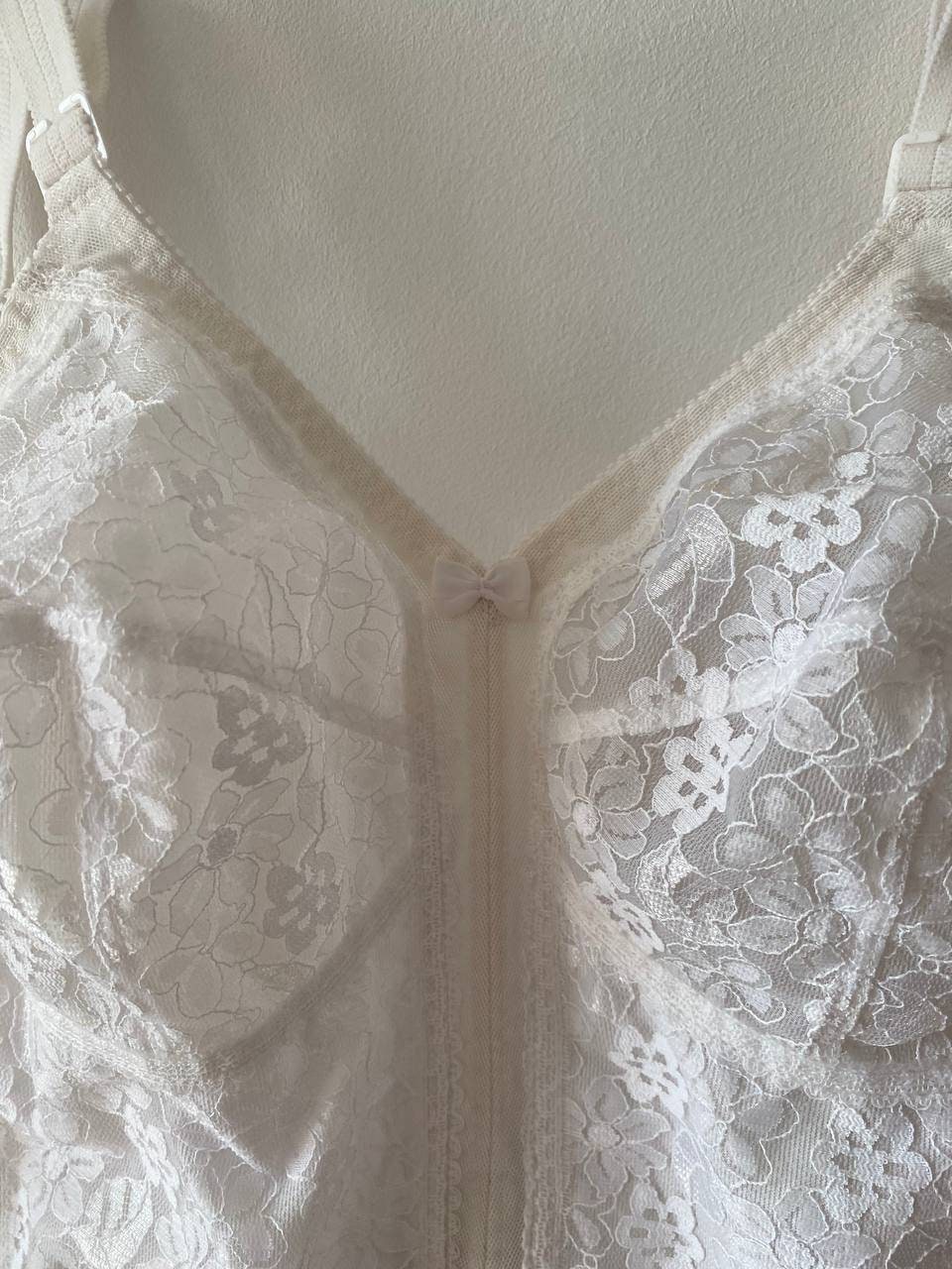 80's Vintage White Longline Bra Full Coverage Embroidered Flowers EU ...