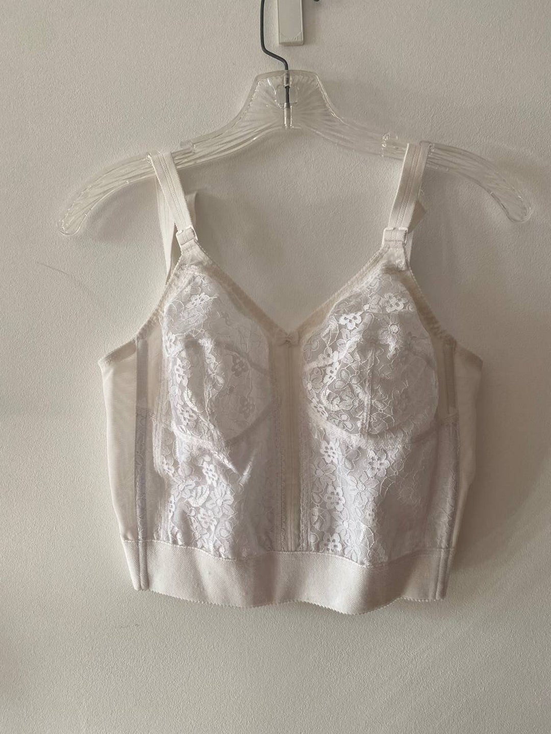80's Vintage White Longline Bra Full Coverage Embroidered Flowers EU ...