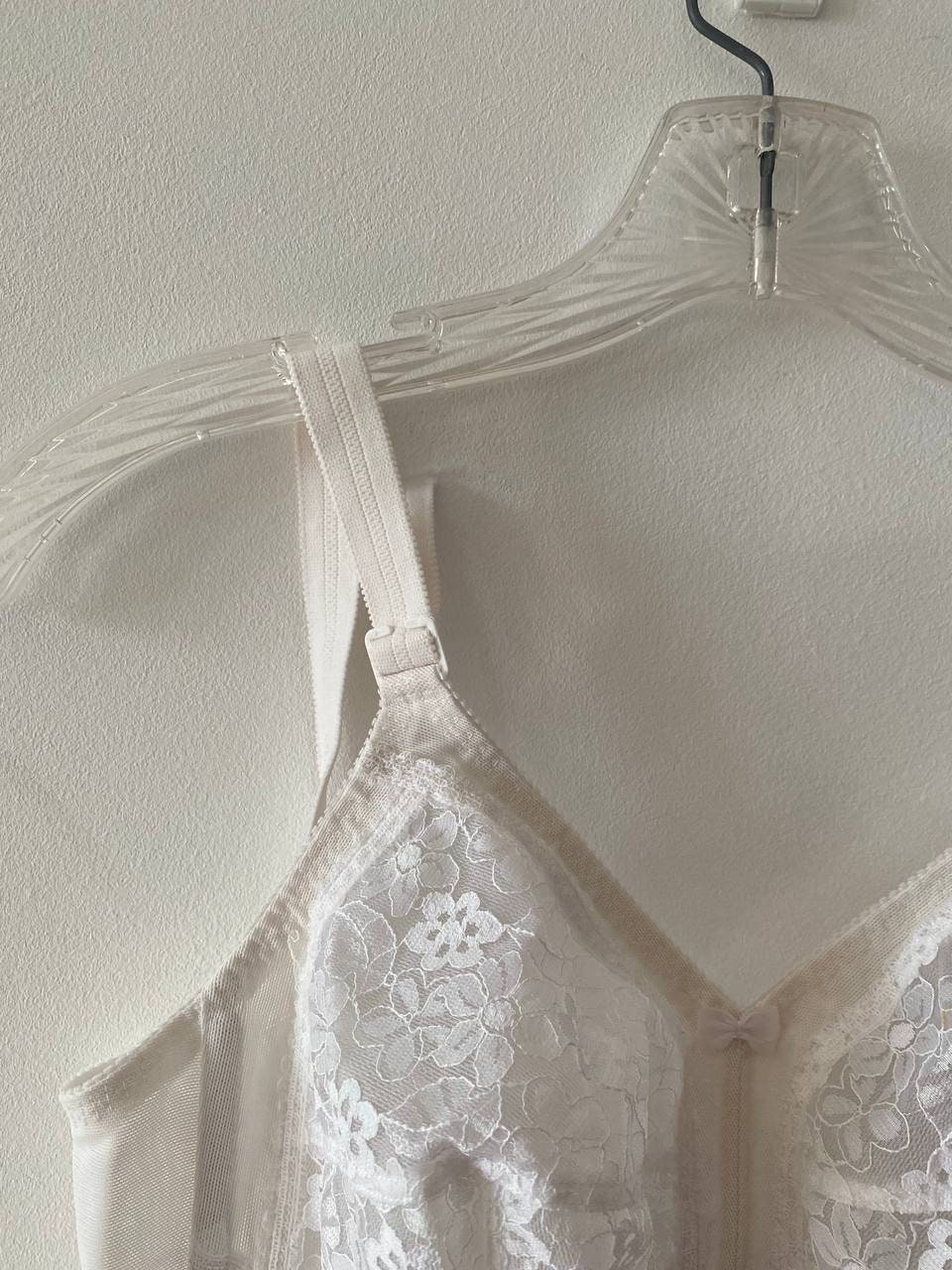 80's Vintage White Longline Bra Full Coverage Embroidered Flowers EU ...