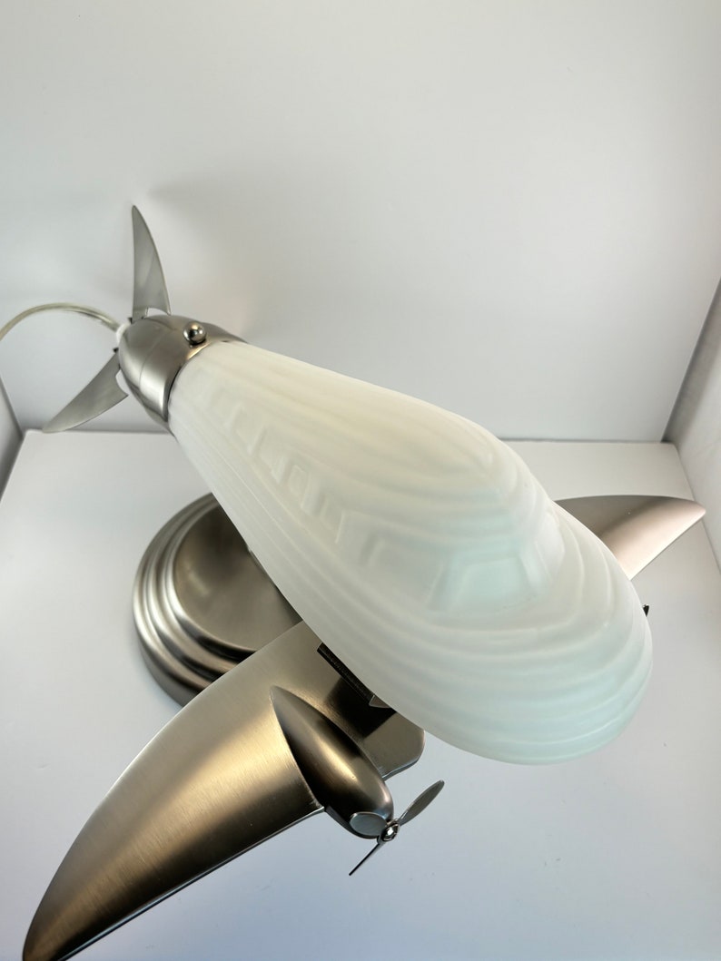 Airplane Table Lamp Frosted Glass Silver Vintage-style Retro Airplane ...
