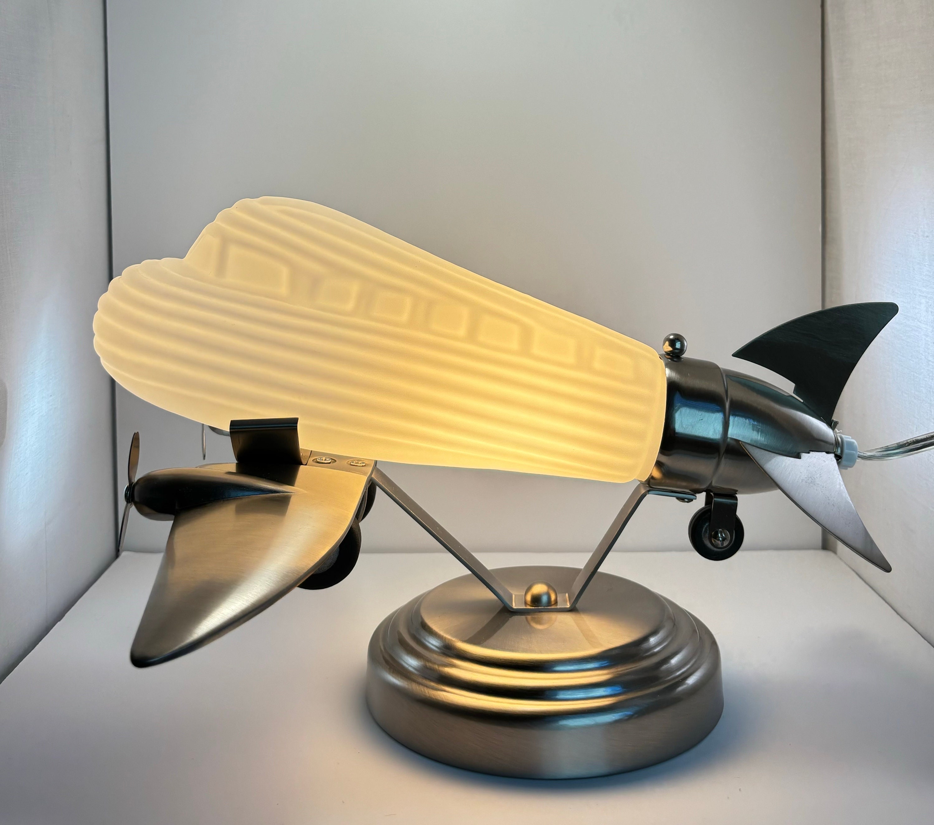 Airplane Table Lamp Frosted Glass Silver Vintage-style Retro Airplane ...