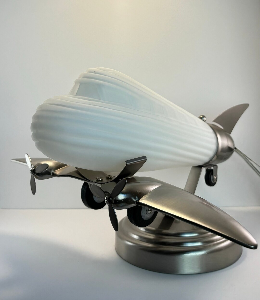 Airplane Table Lamp Frosted Glass Silver Vintage-style Retro Airplane ...