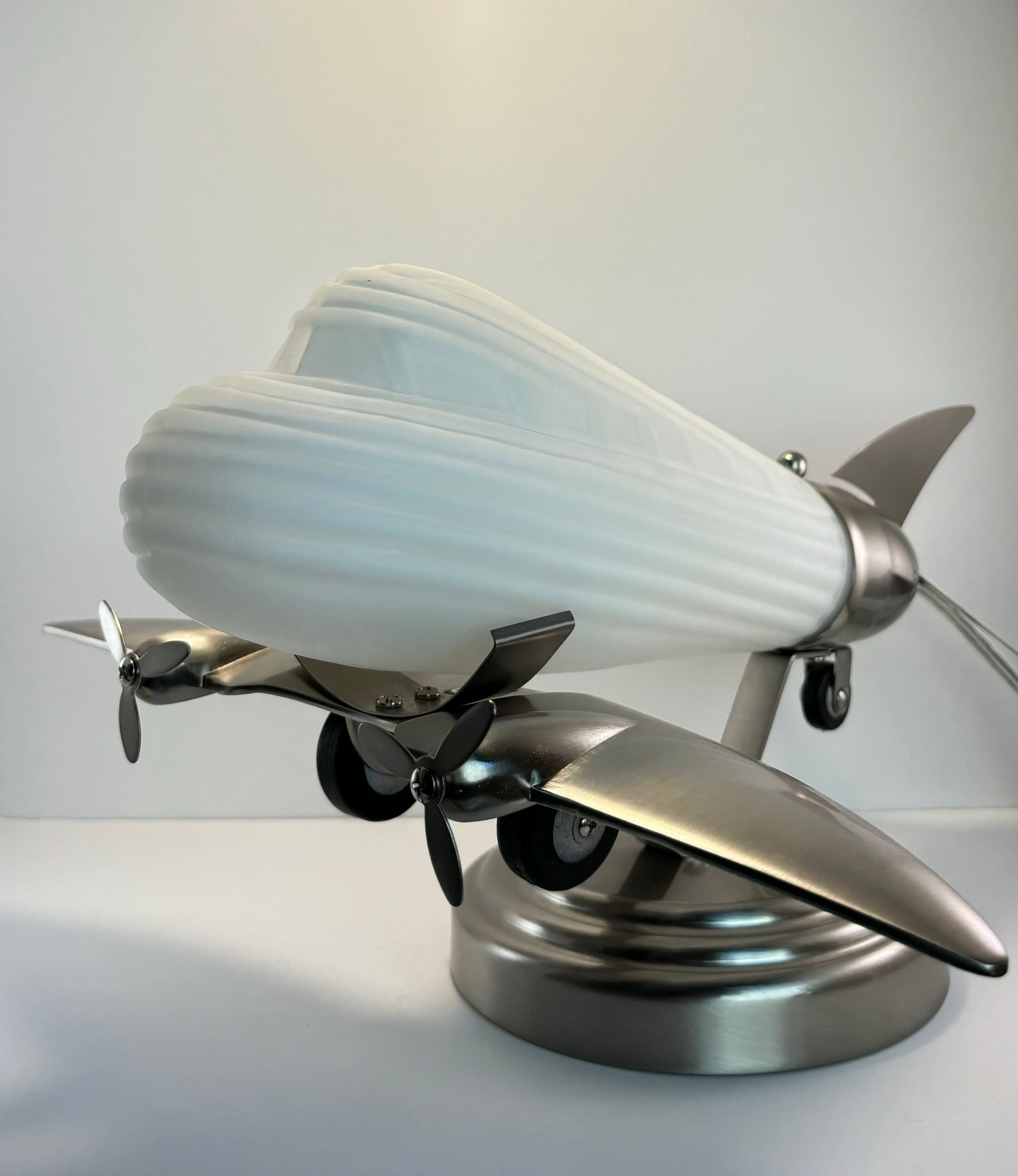 Airplane Table Lamp Frosted Glass Silver Vintage-style Retro Airplane ...