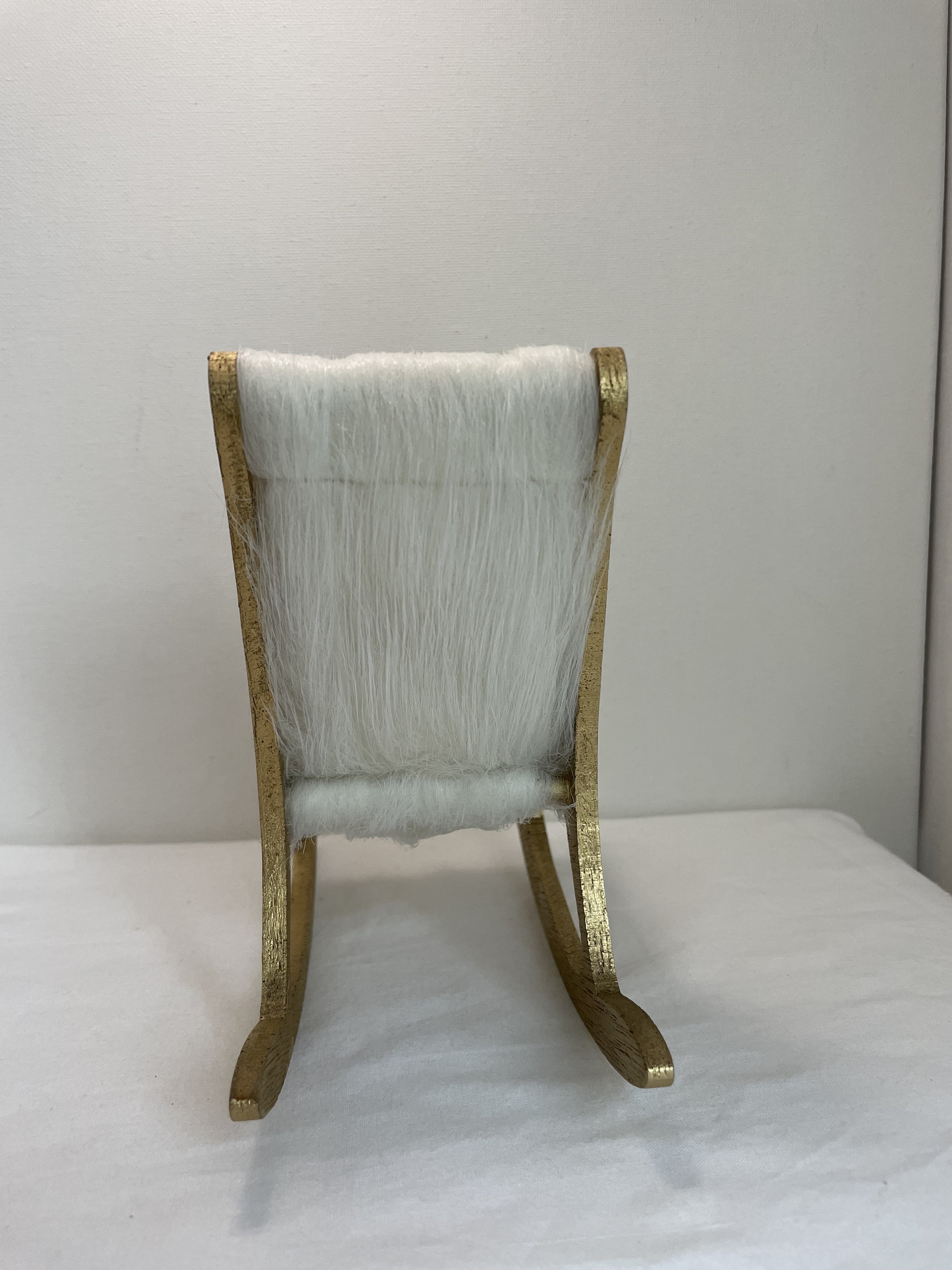 Vintage-style Mini Gold Wooden With Faux White Fur Rocking Chair for ...