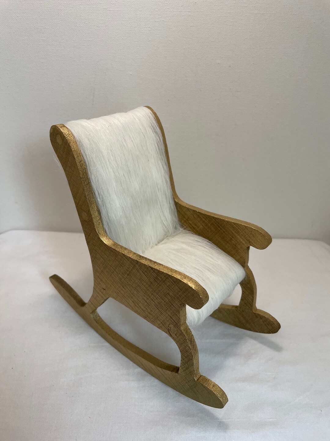 Vintage-style Mini Gold Wooden With Faux White Fur Rocking Chair for ...