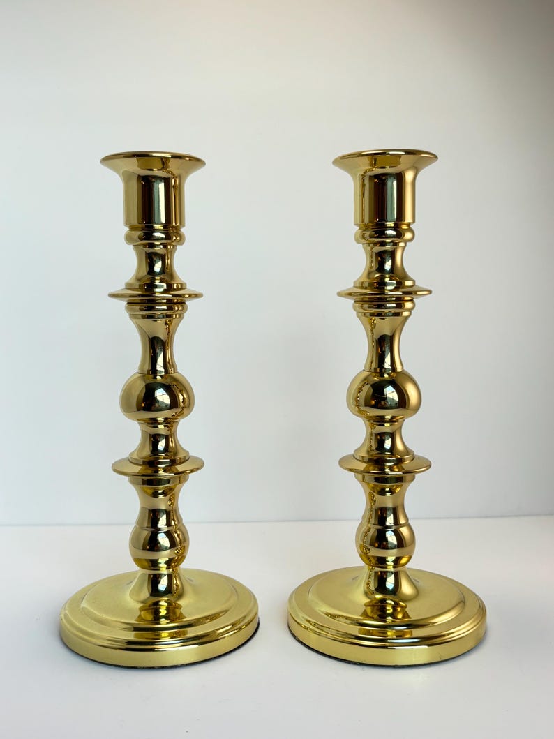 Vintage Baldwin Candlesticks Holders Brass Round Base Mid-mod Century ...