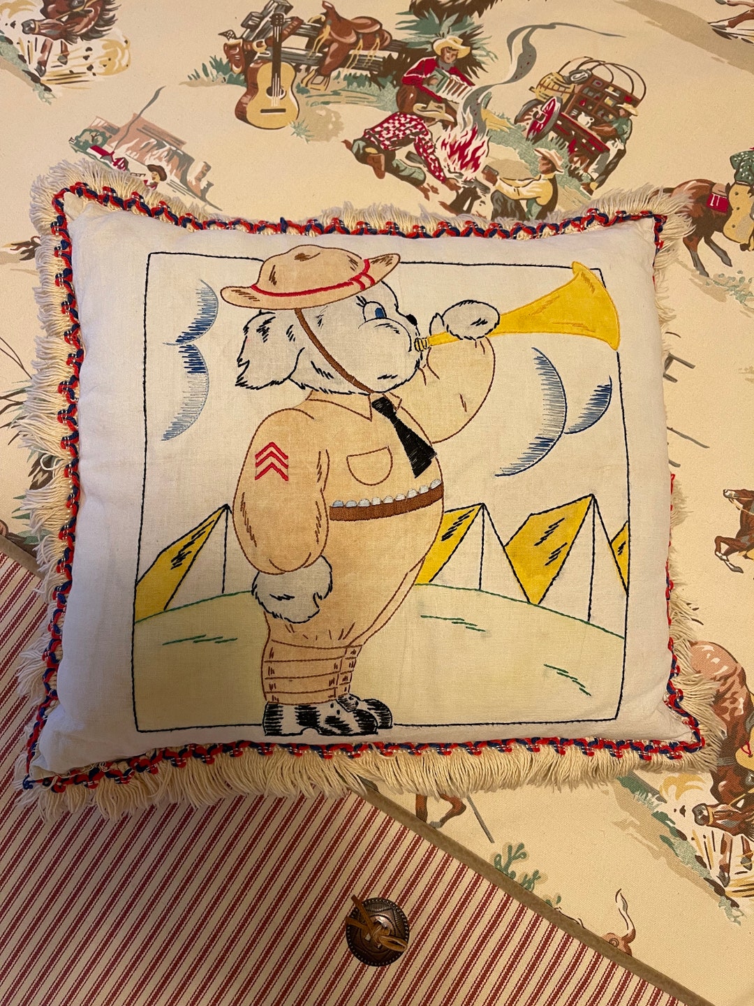 EXCELLENT! Vintage Infantry, Cavalry, Military Hand Embroidered Child's ...