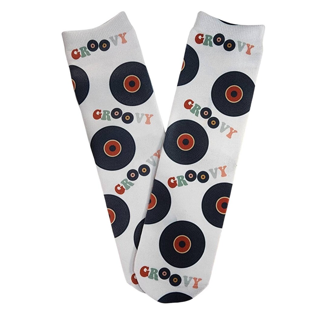 Groovy Records Socks, 80s Fashion for All Ages, Sublimation, Gender ...