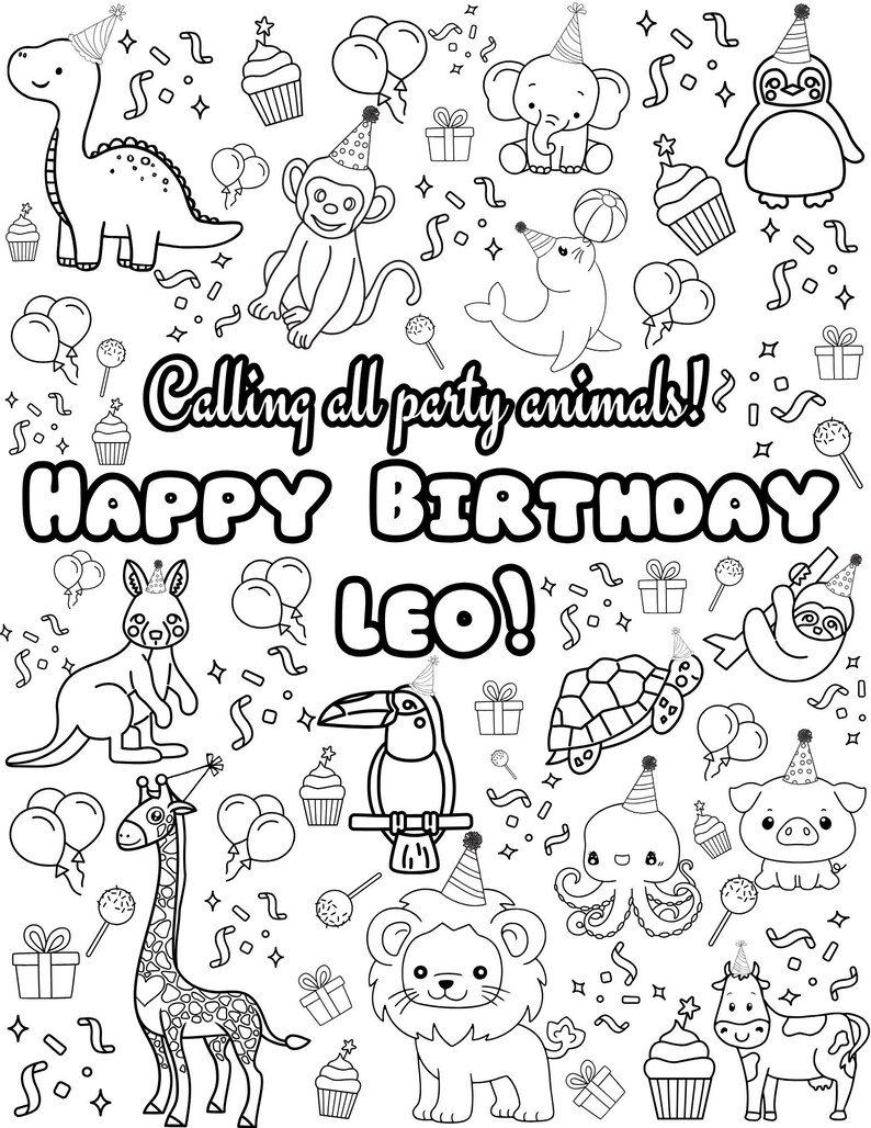 Party Animal Birthday Coloring Sheet - Etsy