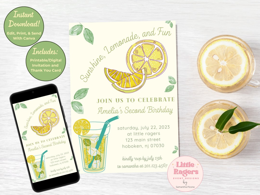 Editable Lemonade Invitation and Thank You Card | Printable and Digital ...