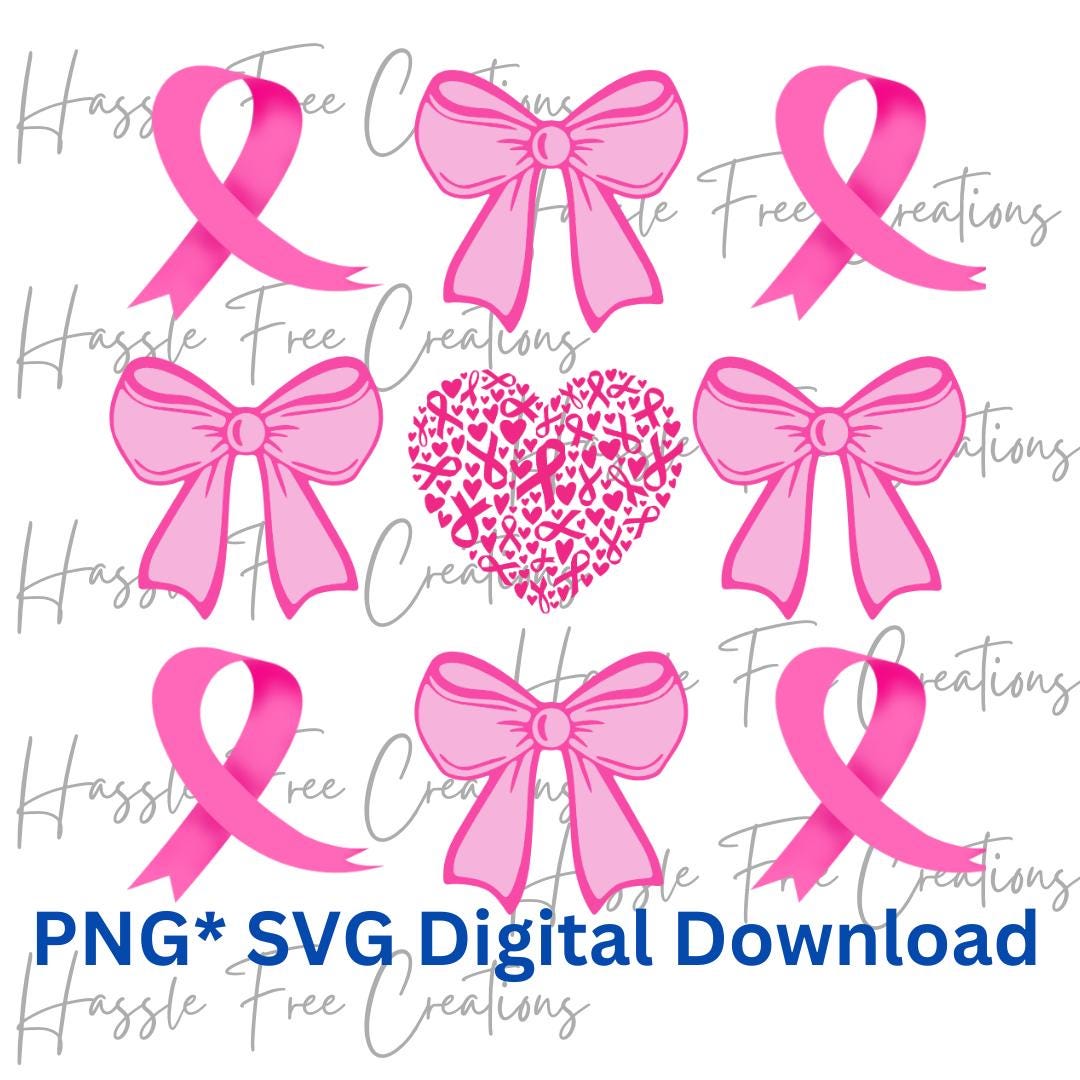 Ribbons and Bows Breast Cancer Digital Download| Pink Ribbon | Pink ...