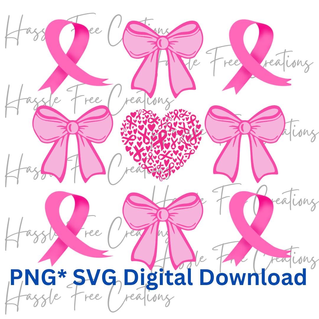 Ribbons and Bows Breast Cancer Digital Download| Pink Ribbon | Pink ...