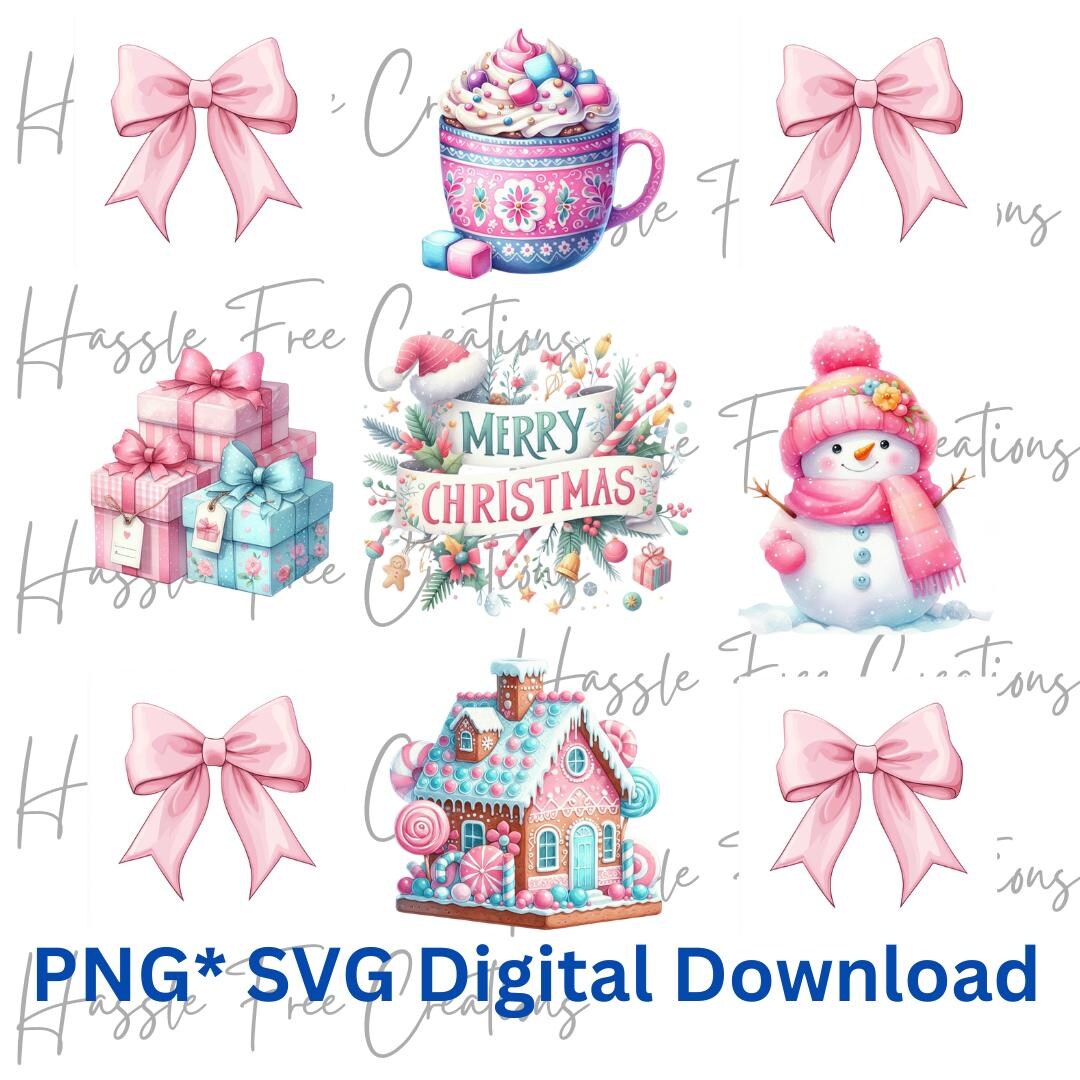 Pink Pastel Ribbons, Bows, and Holiday Designs Christmas Digital ...