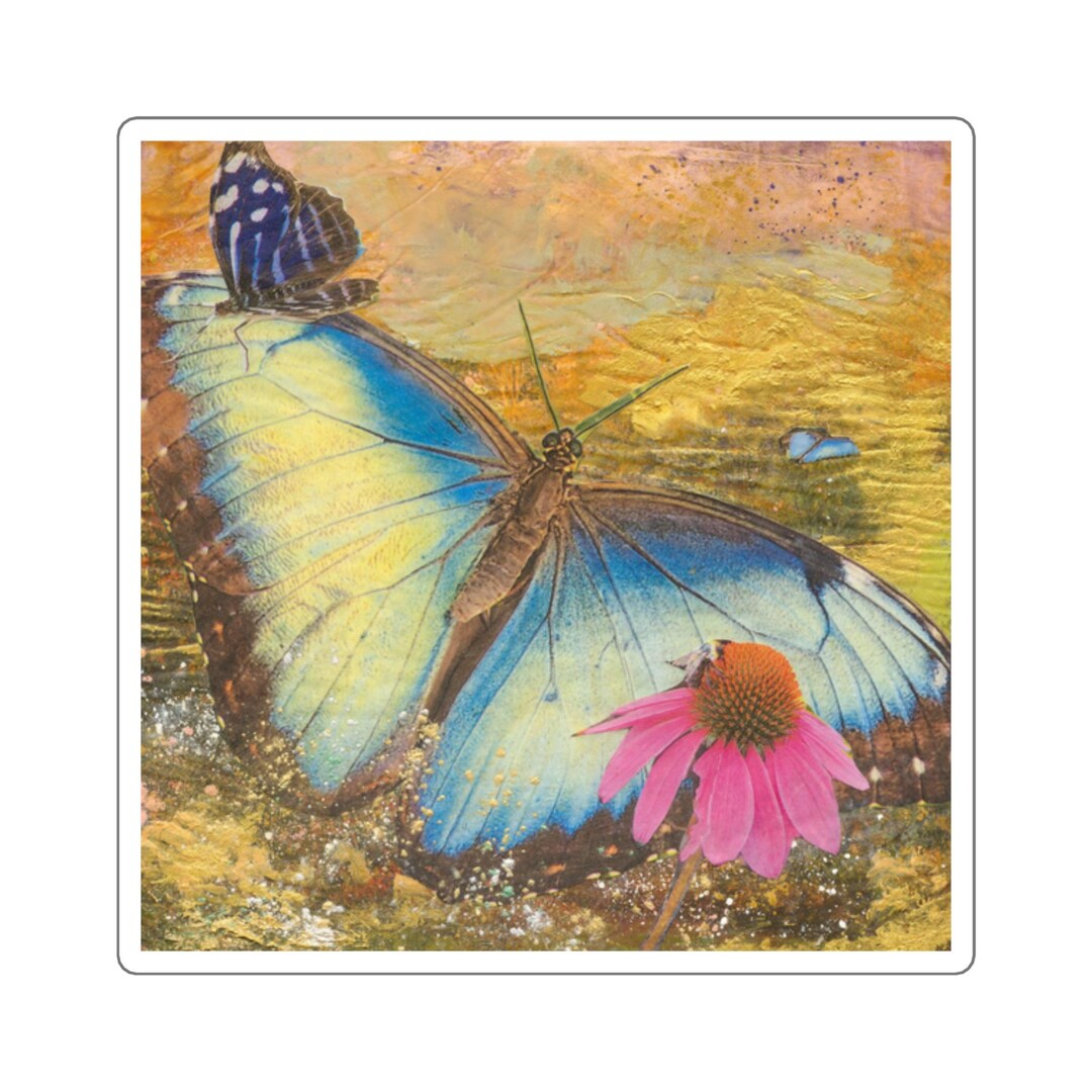 Butterfly Blue Morpho Square Stickers by Betsy Lewis Art - Etsy